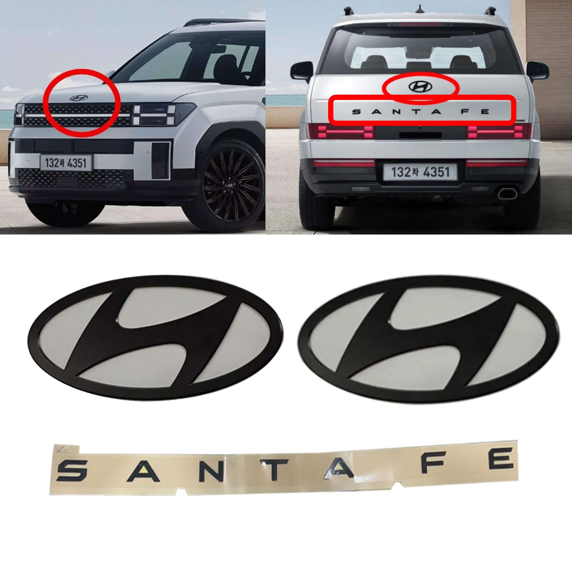 Genuine OEM Matt Black Emblem Badge 3p Set for Hyundai SANTAFE MX5 202