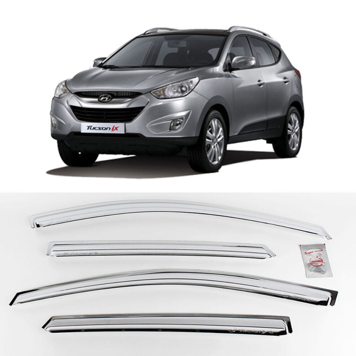 Chrome Window Sun Vent Visor Rain Guards 4P K711 for Hyundai Tucson ix
